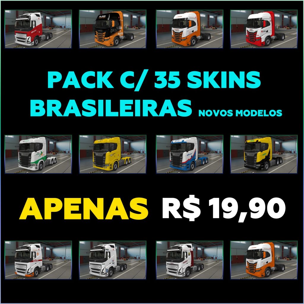 Pack de 35 Skins Brasileiras para CAMINHÕES ORIGINAIS SCS – MapaMinasETS